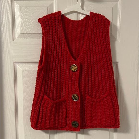 Sweaters | Red Knit Vest With Large Gold Buttons | Poshmark